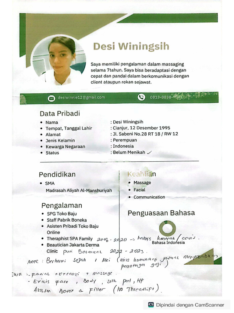CV Desi Winingsih - BTC | PDF