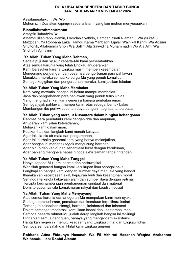 Teks Doa Upacara Peringatan Hari Pahlawan Tahun 2024 1 | PDF