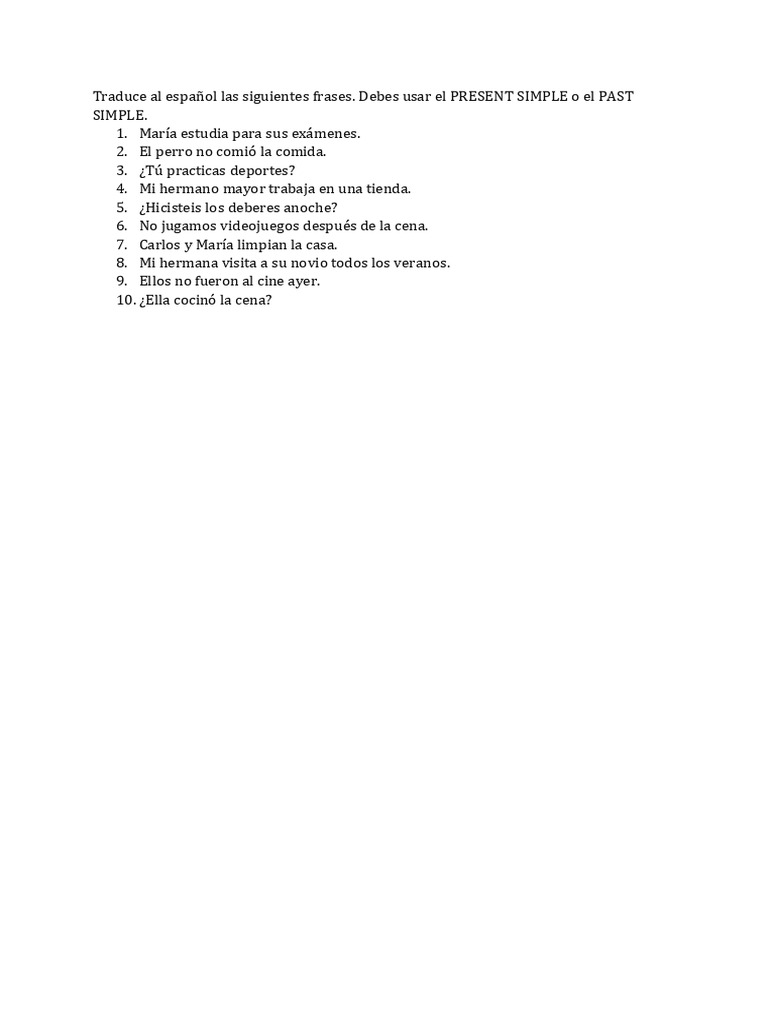 Ejercicios Present Simple y Past Simple SOFIA | PDF