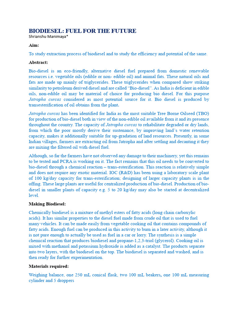 Fuel For The Future | PDF | Biodiesel | Diesel Fuel