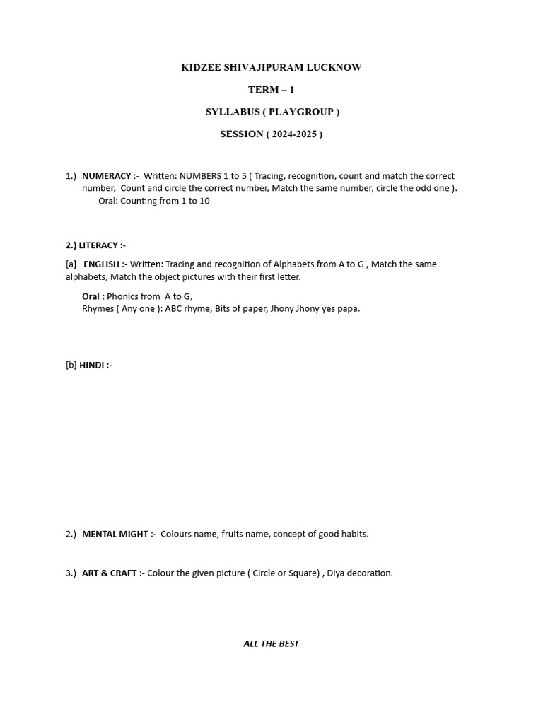 Syllabus Playgroup | PDF