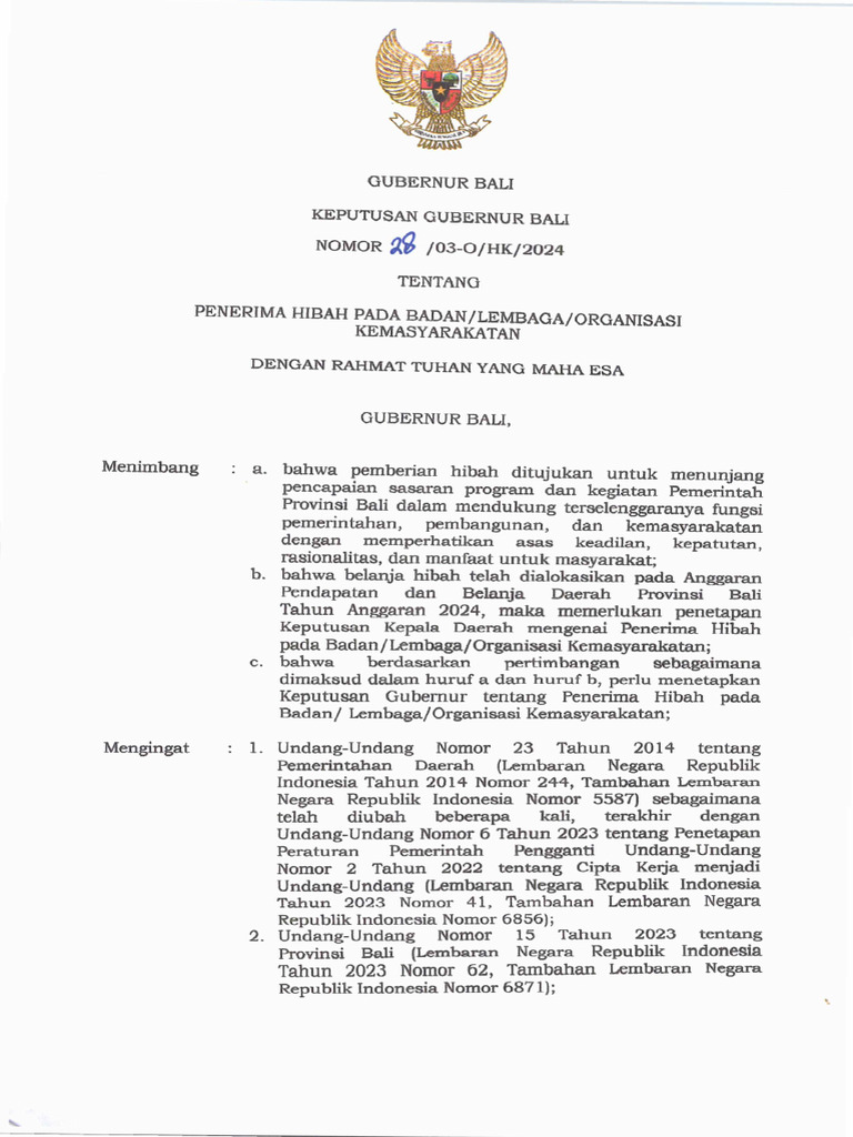 SK Hibah Kabupaten Gianyar Tahun 2024 | PDF