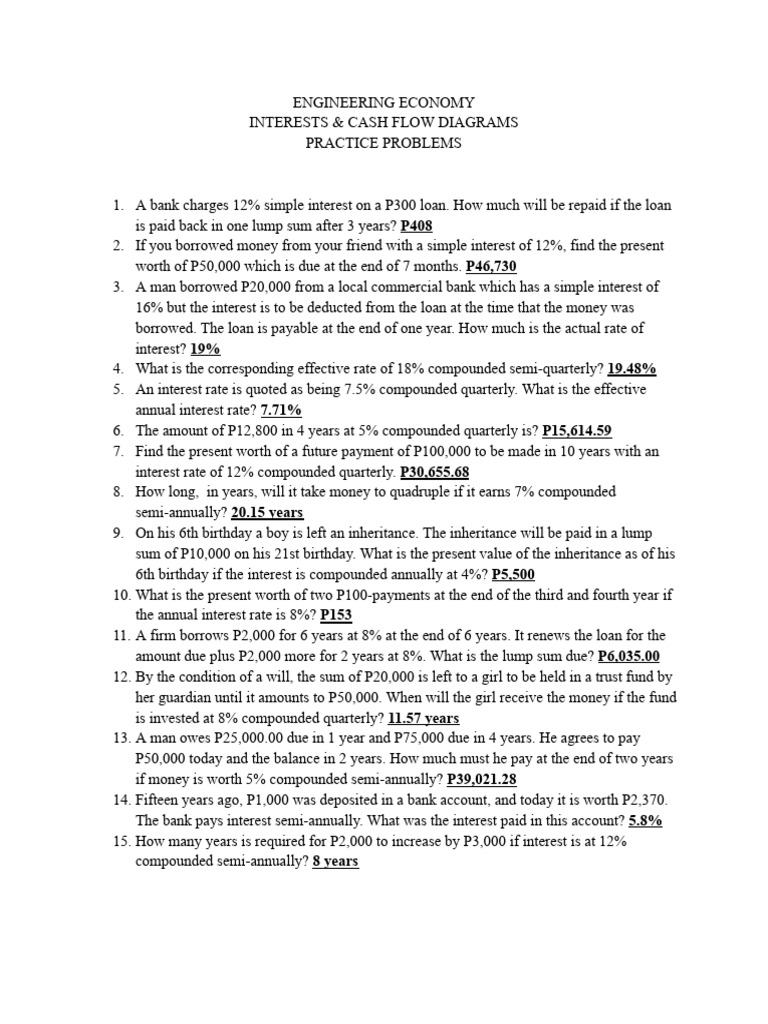 Engineering Economy Practice Problems | PDF | Interest | Present Value