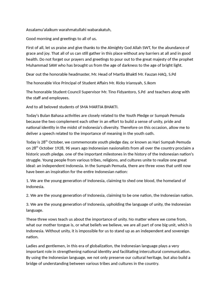 Pidato 3 Bahasa (Eng - Ver) | PDF | Indonesia | Nation