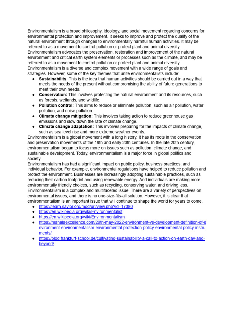 Environmentalism | PDF | Environmentalism | Climate Change Environmentalism | PDF | Environmentalism | Climate Change
