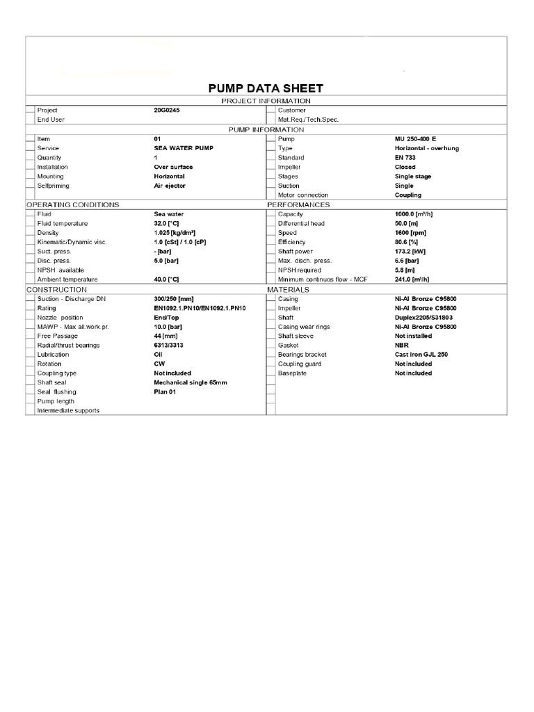Pump Data Sheet | PDF