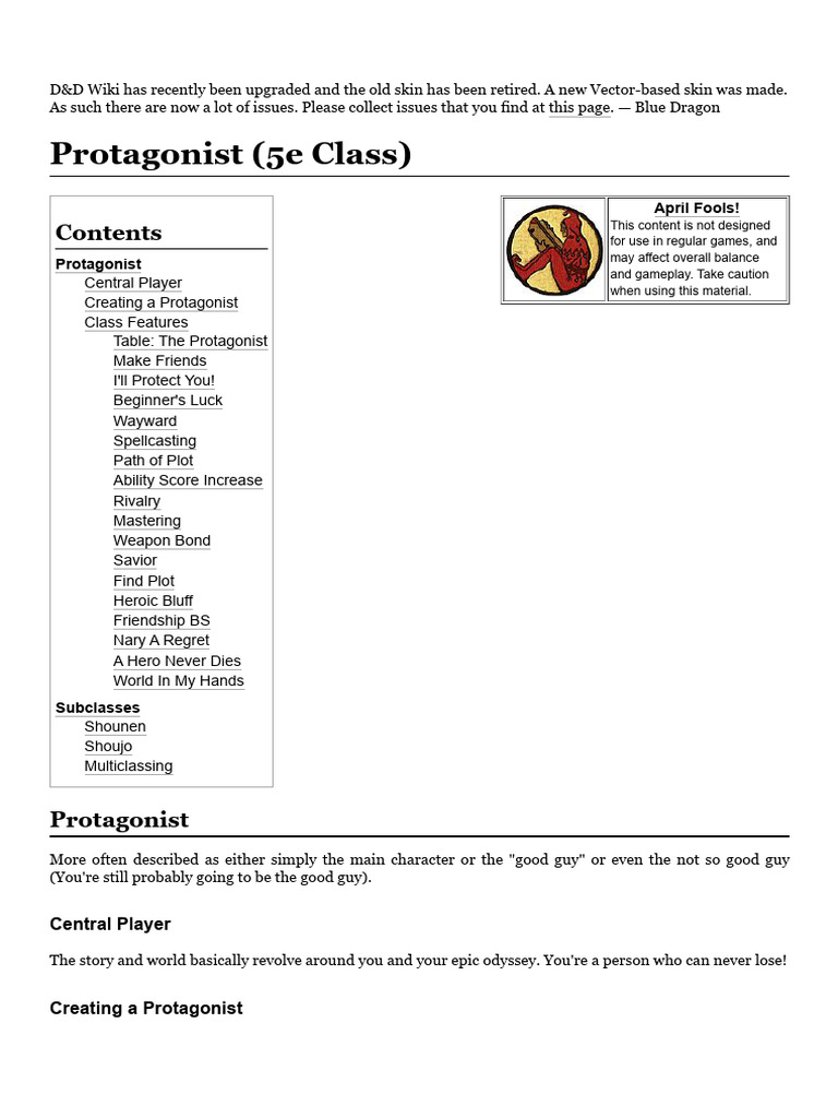 Protagonist (5e Class) - D&D Wiki | PDF