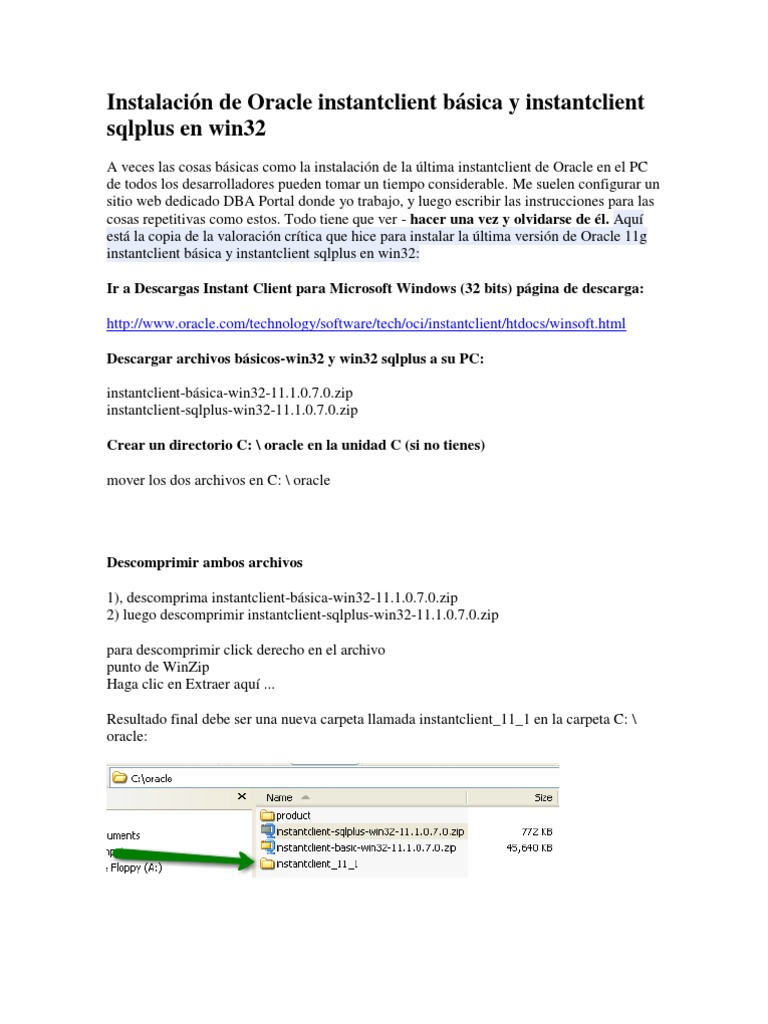 Instalación De Oracle Instantclient Básica Y Instantclient Sqlplus En Win32 Pdf Base De
