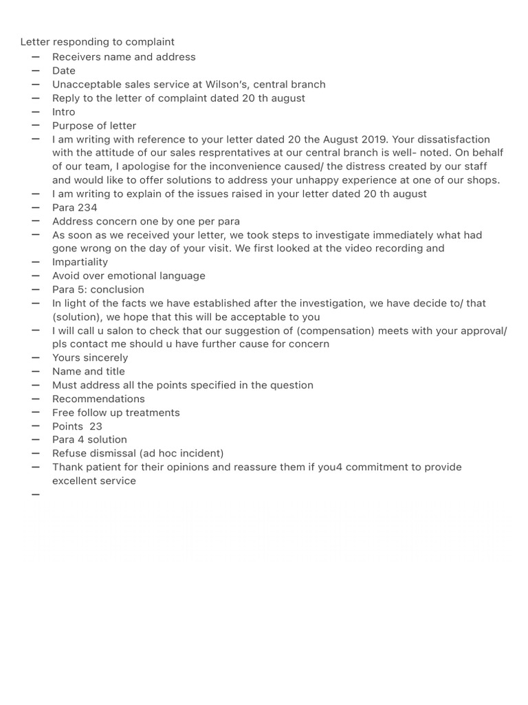 Response to Wilson's Sales Complaint | PDF