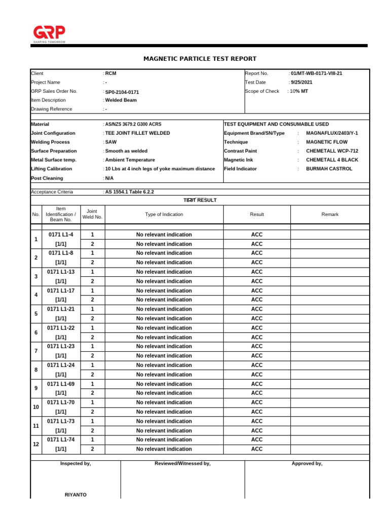 MT Report 0171 | PDF | Welding | Construction