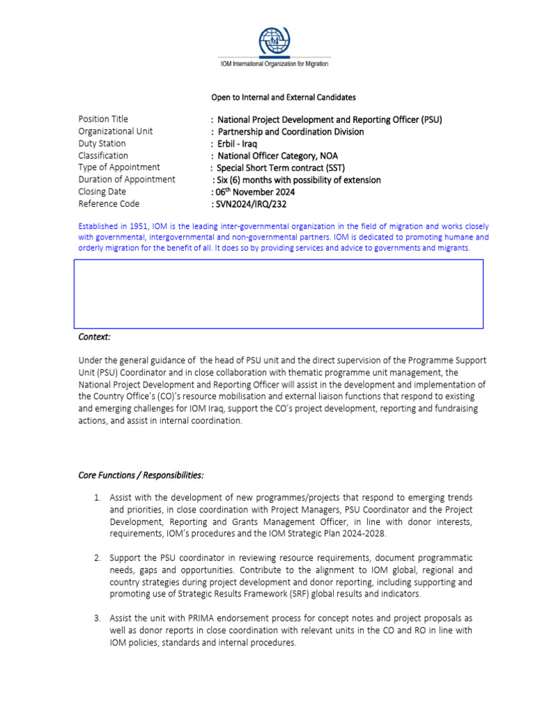 SVN2024IRQ - 232 - National Project Development and Reporting Officer ...