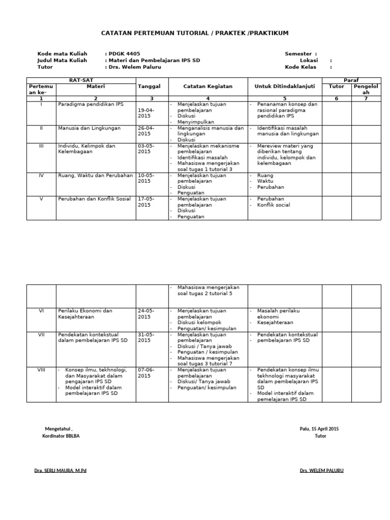 Catatan Pertemuan Tutorial | PDF