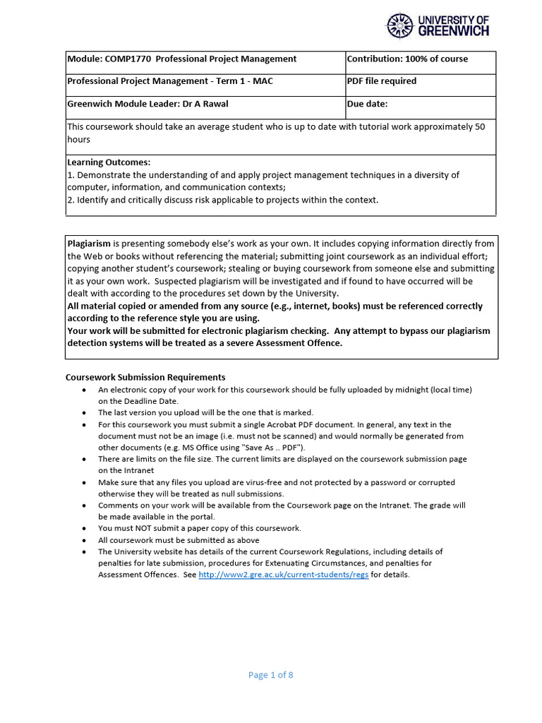 COMP 1770 Coursework Term 1 | PDF | Critical Thinking | Risk
