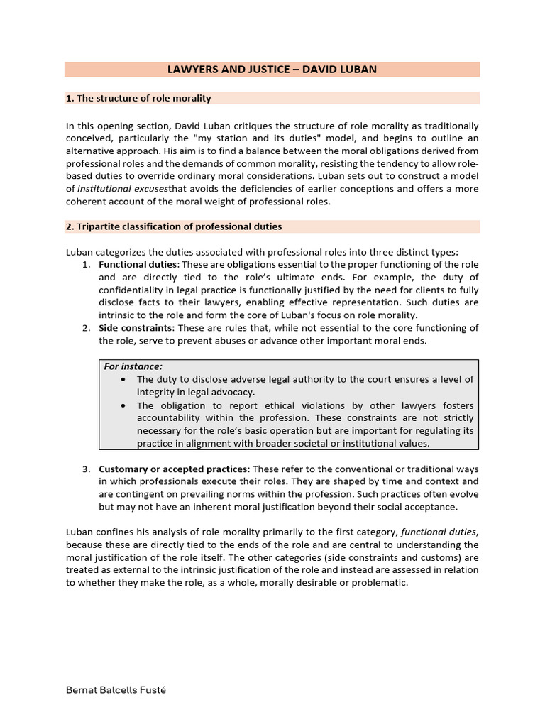 Luban's Role Morality and Institutional Excuses | PDF | Morality ...