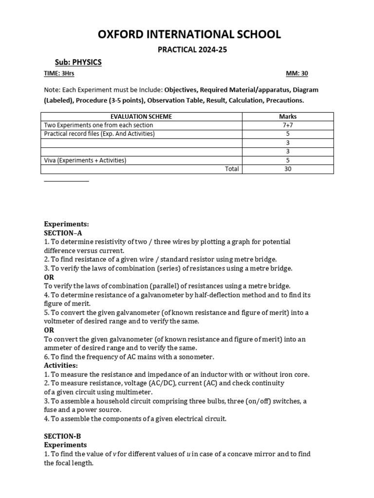 Phy - Practical List | PDF | Electrical Resistance And Conductance ...