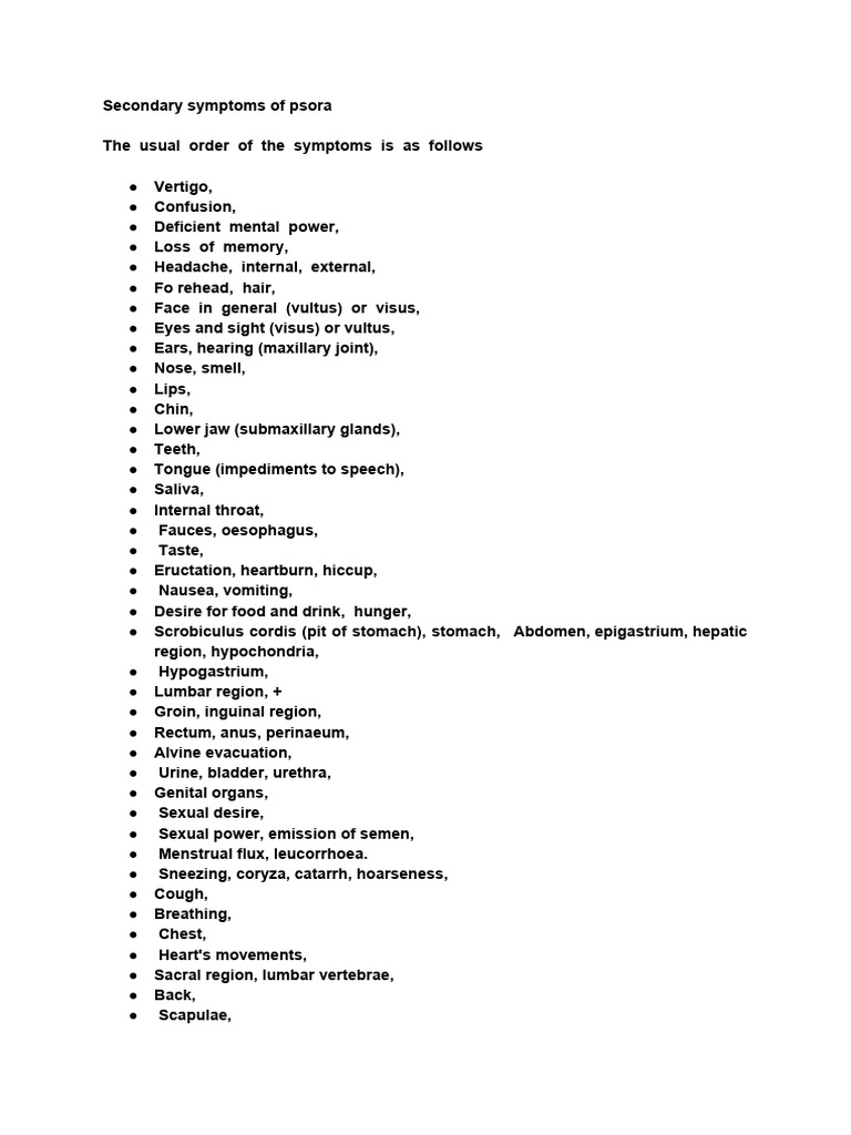 Psora Secondary Symptoms Overview | PDF | Menstruation | Hemorrhoid