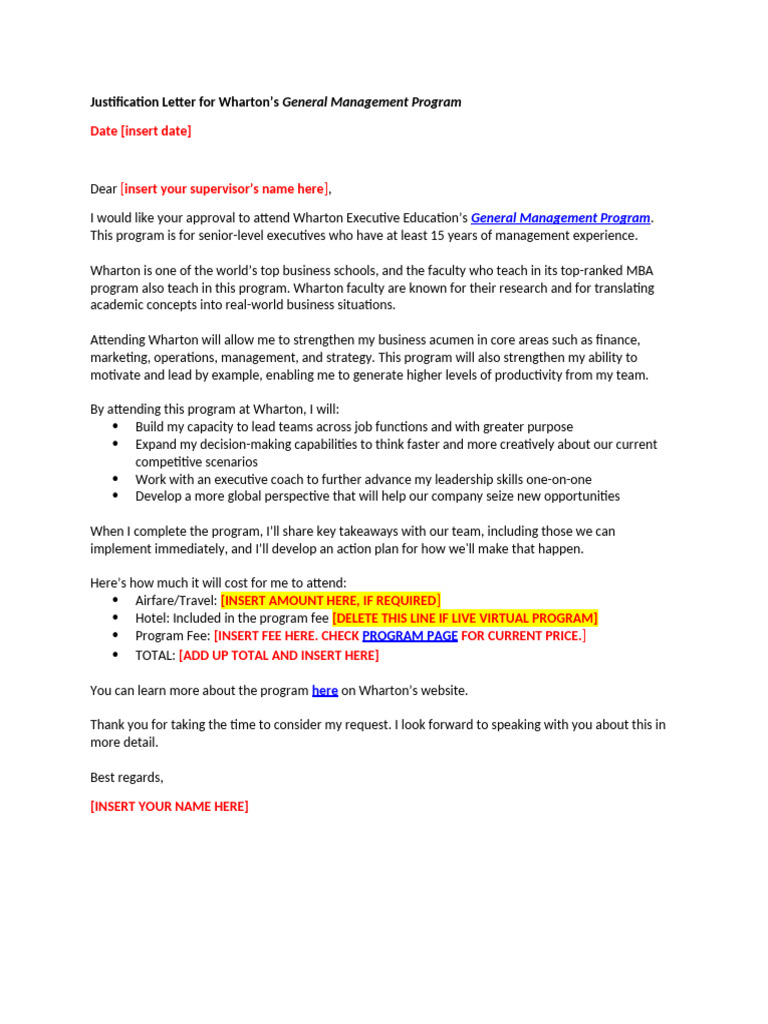 Wharton Justification General Management Program | PDF