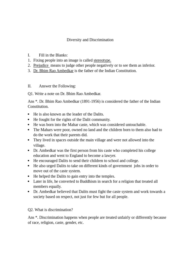 Civics - Diversity and Discrimination | PDF