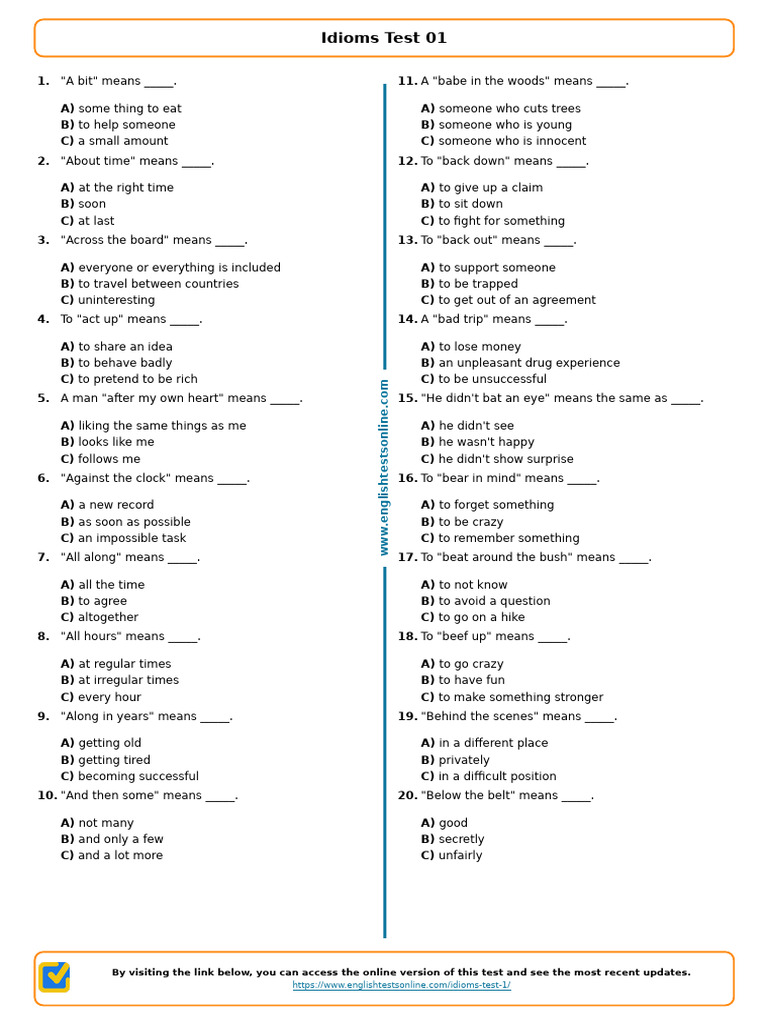1782 - Idioms Test 01 | PDF
