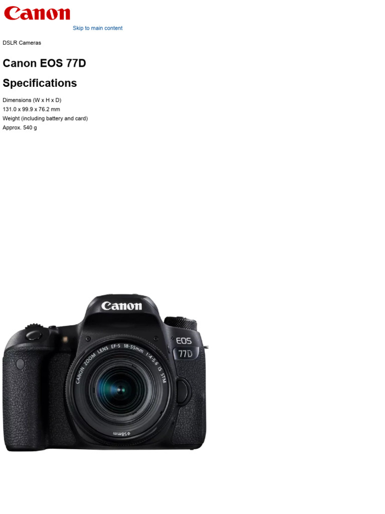 Specifications & Features - Canon EOS 77D - Canon Europe | PDF ...