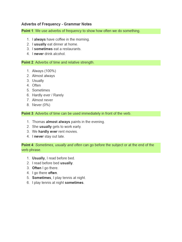 Adverbs of Frequency Quiz | PDF