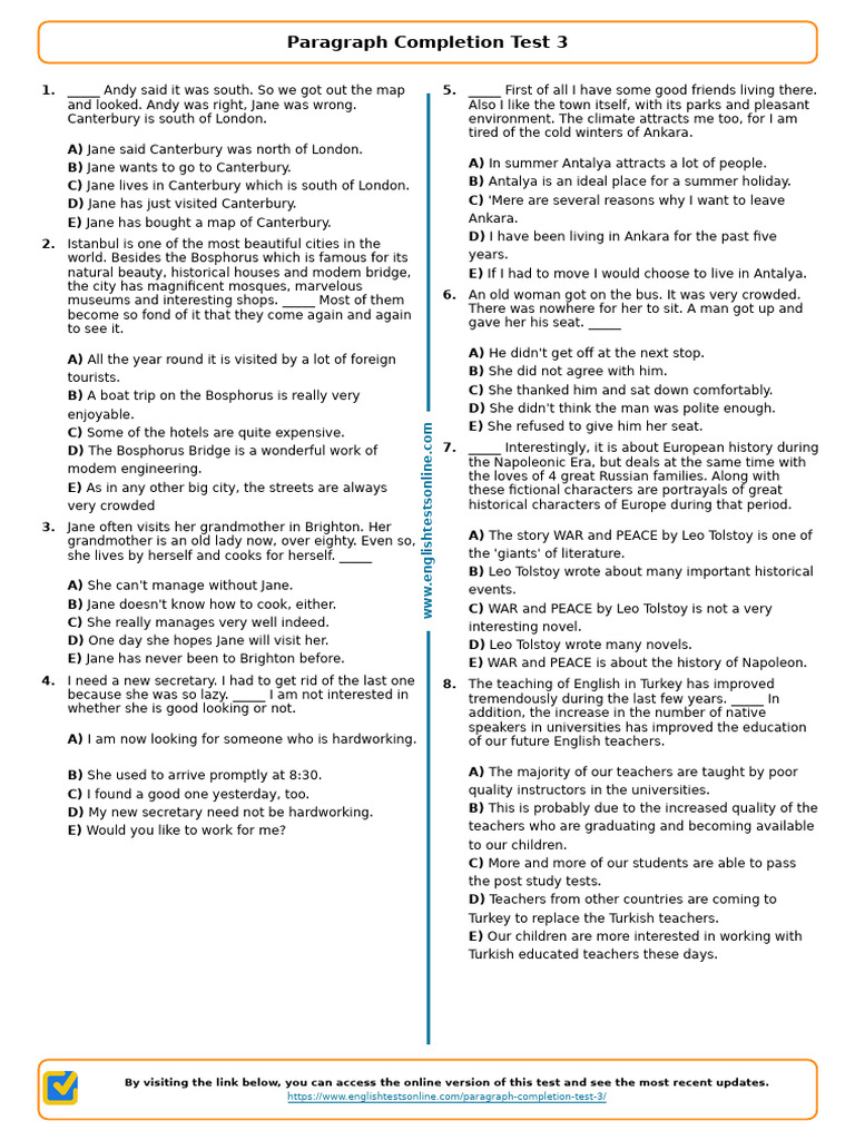 1754 Paragraph Completion Test 3 | PDF | War And Peace
