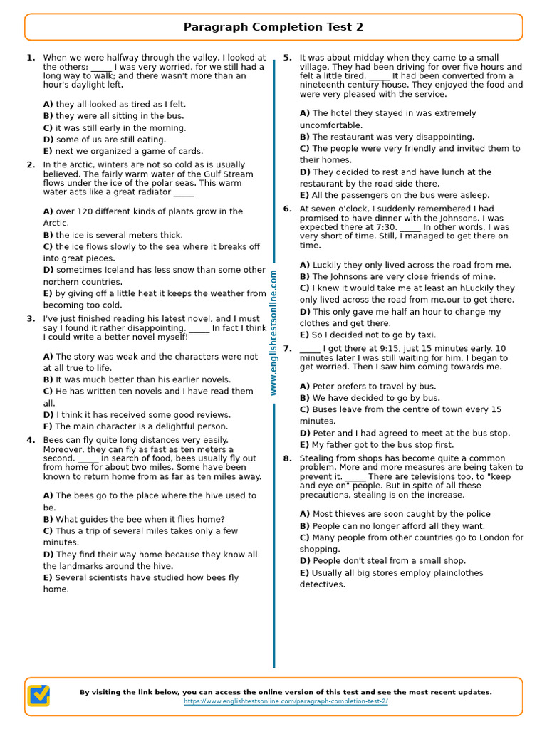 1753 Paragraph Completion Test 2 | PDF | Bus
