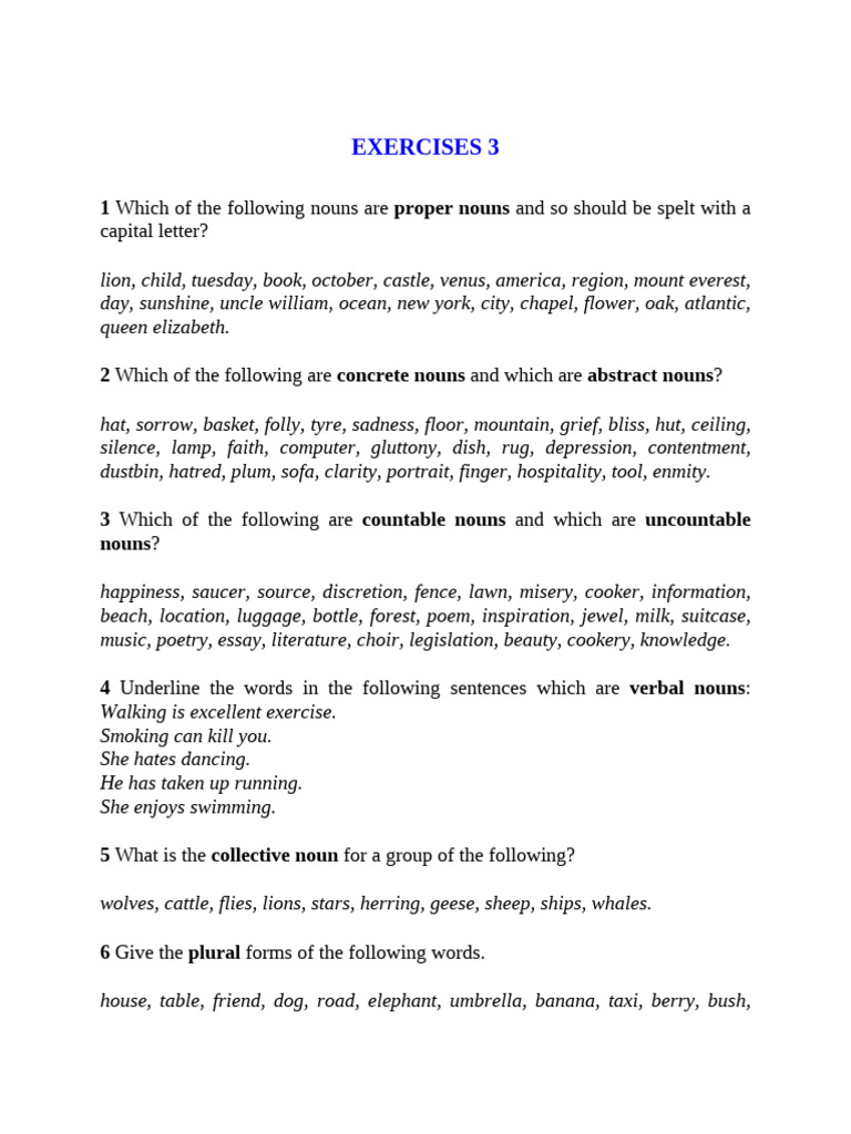 Exercises About Nouns | PDF