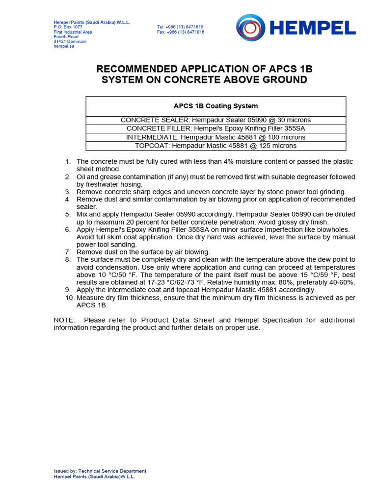 Hempels Recommended Applications of APCS-1B | PDF