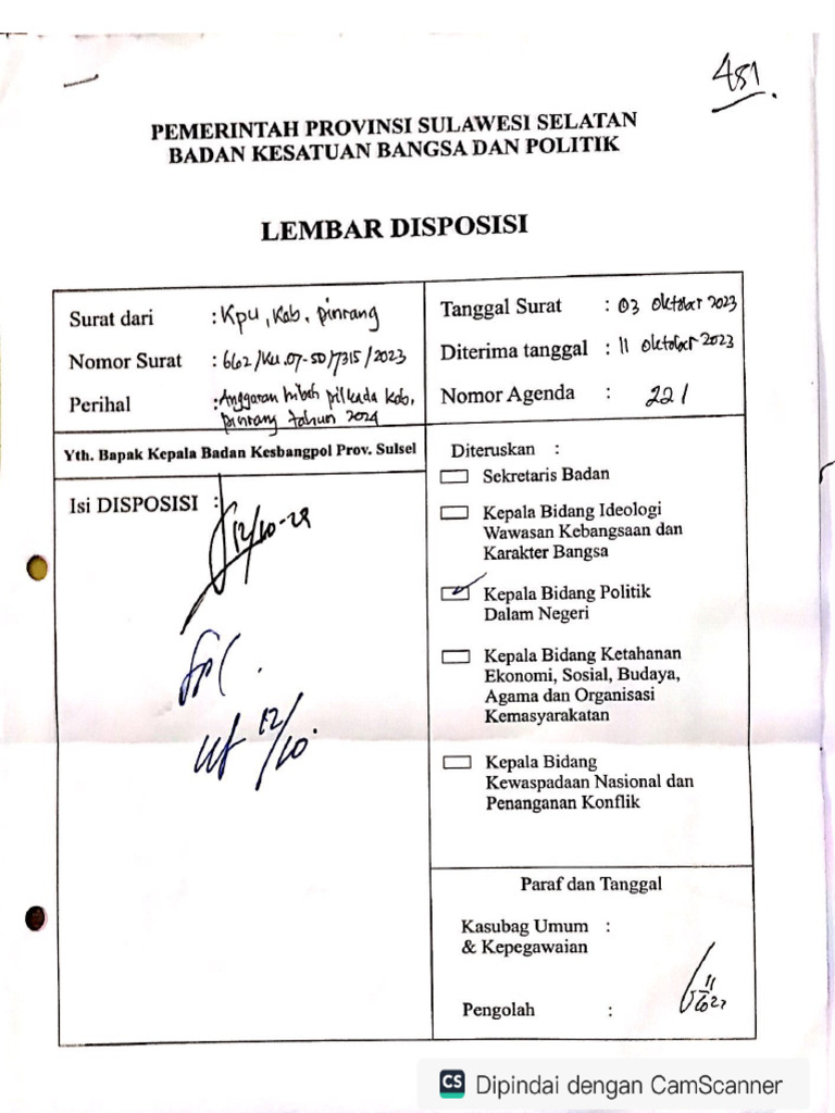 Lembar Disposisi Kpu | PDF