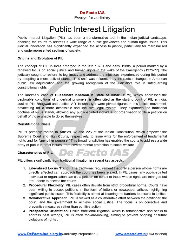 Public Interest Litigation (PIL) | PDF | Government | Public Law