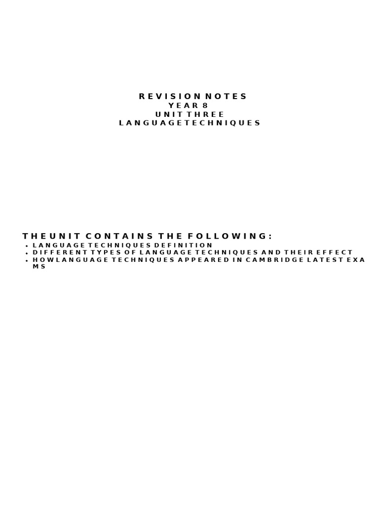 1702673509revision Notes Language Techniques (Year 8) | PDF | Honey