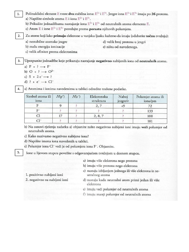 3.zadaci - Ponavljanje - Periodičnost Svojstava Elemenata | PDF