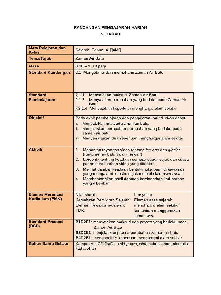 RPH Sejarah Tahun 4 | PDF