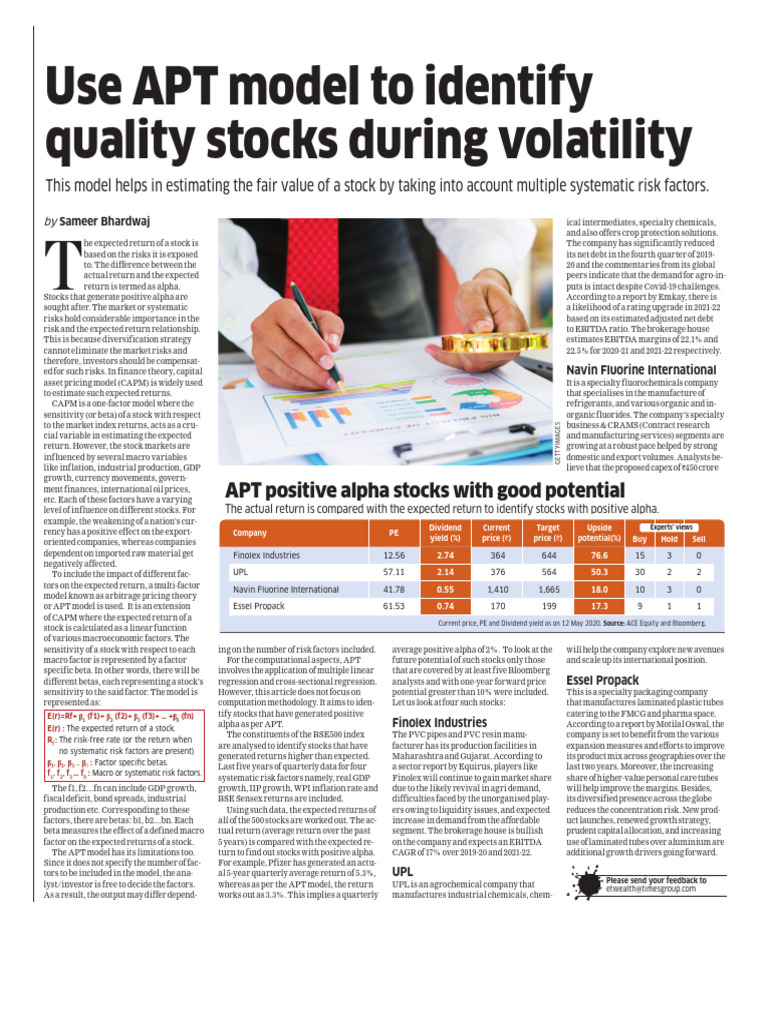 APT Model To Select Stocks | PDF | Beta (Finance) | Capital Asset ...