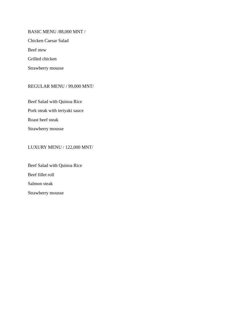 Basic Menu | PDF