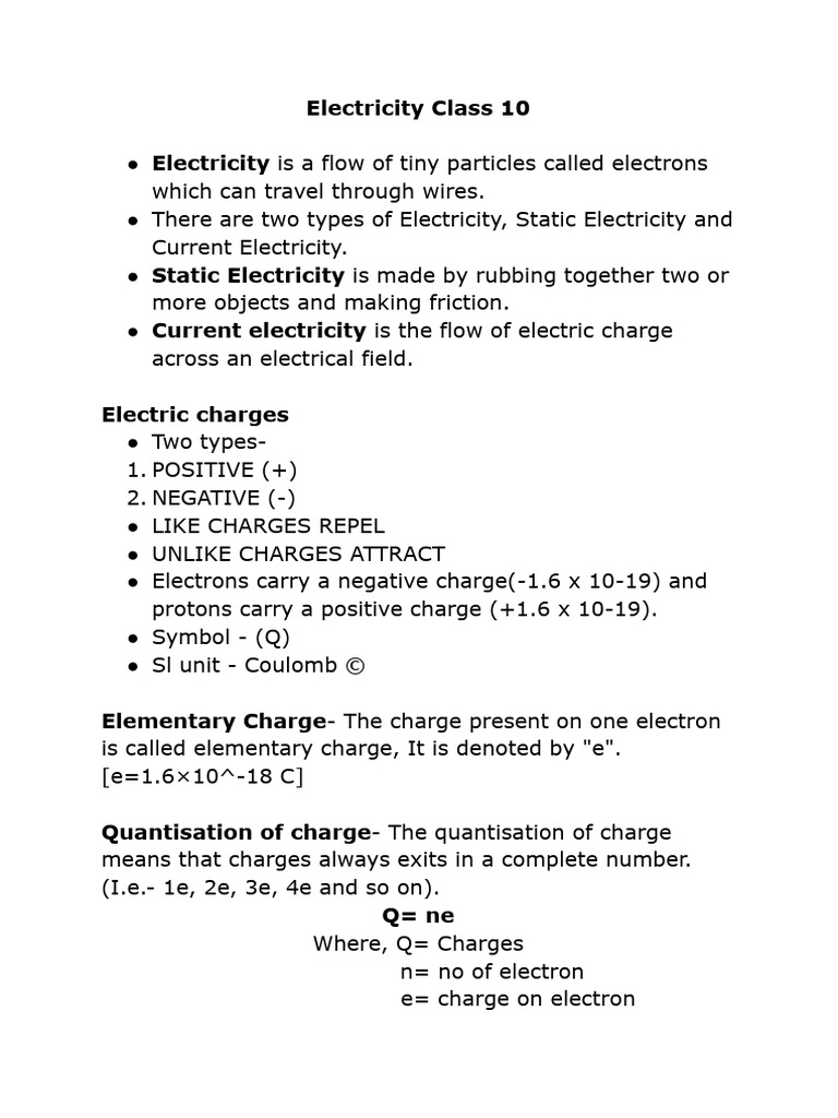 Electricity Class 10 | PDF | Electric Charge | Electrical Resistance ...