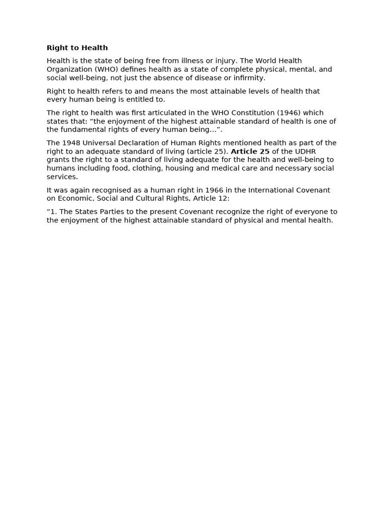 Right To Health | PDF | Justice | Crime & Violence