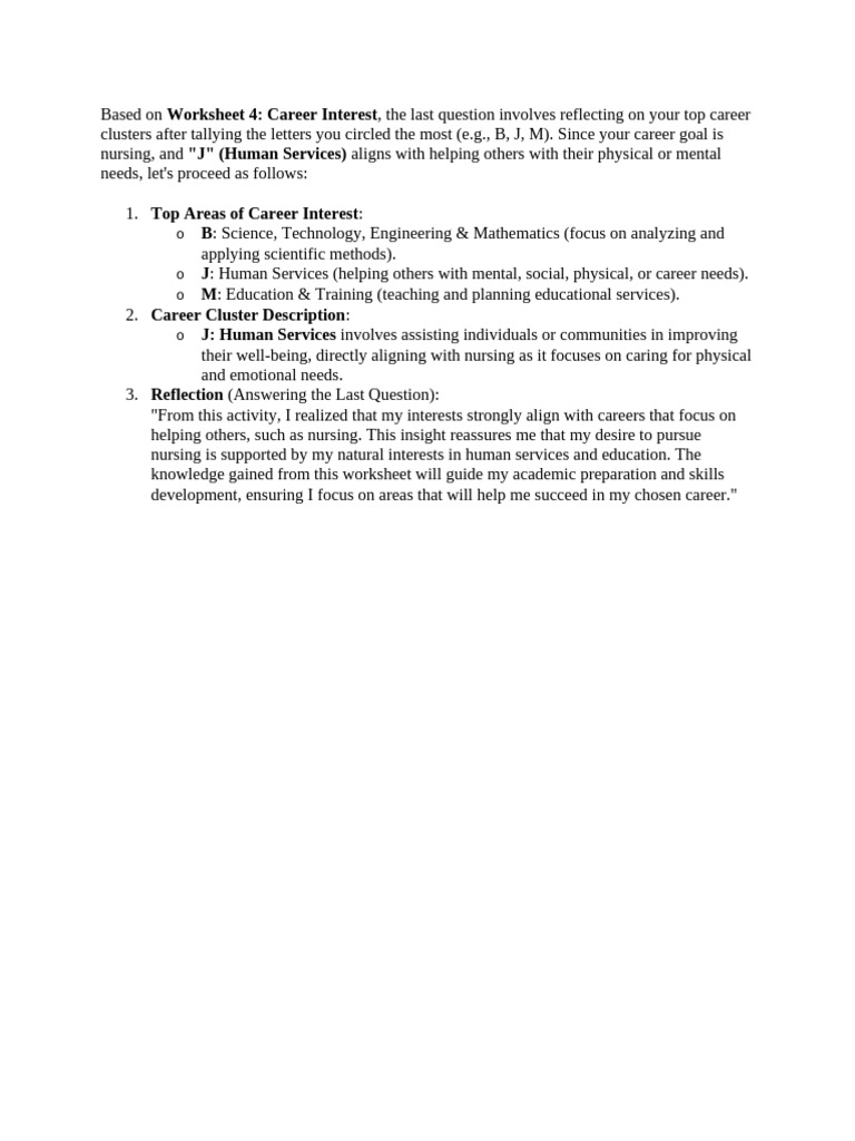 Worksheet 4 Career Interest | PDF