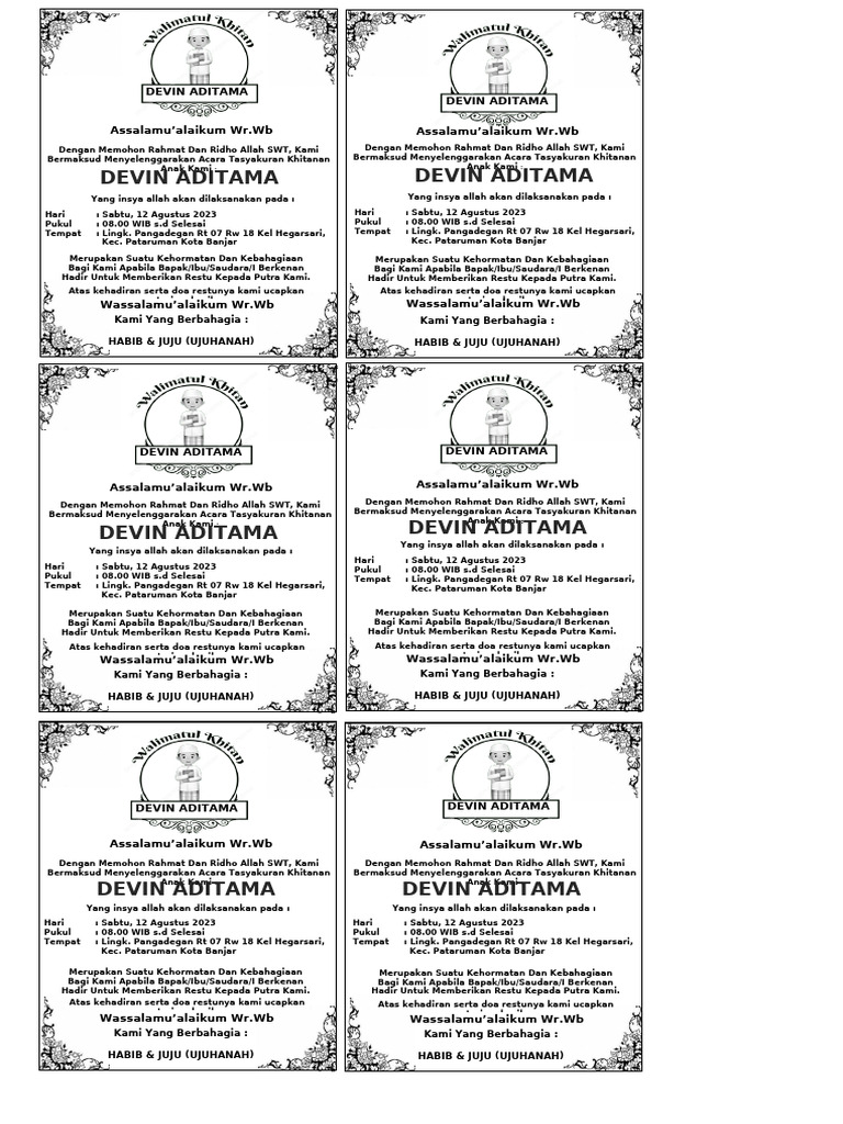 Tasyakuran Khitanan Devin Aditama | PDF