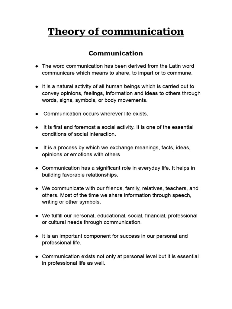 Theory of Communication | PDF | Communication | Nonverbal Communication Theory of Communication | PDF | Communication | Nonverbal Communication