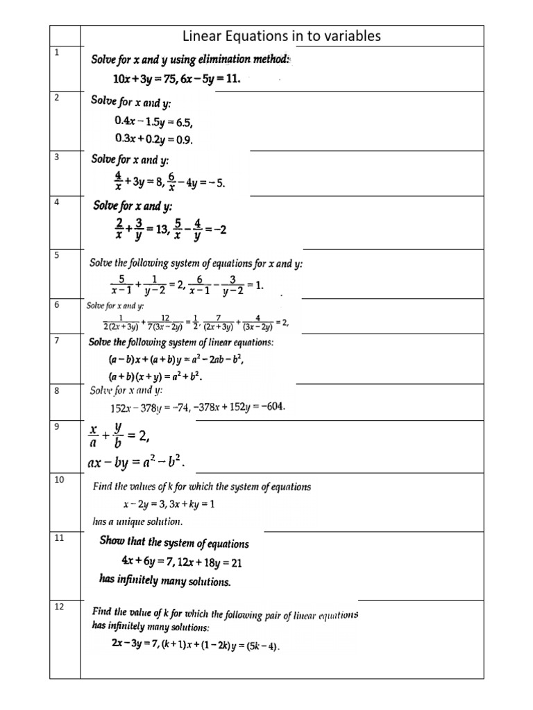 Linear Equation Worksheet | PDF
