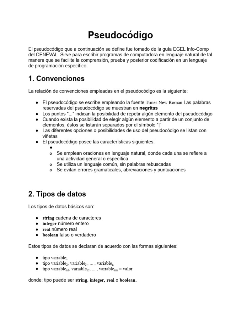 Pseudoc Digo Resumen - Doc 1 | PDF | Lenguaje de programación | Tipo de datos