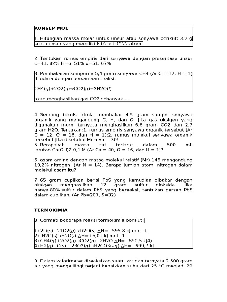 Konsep Mol - Termokimia - Laju Reaksi | PDF