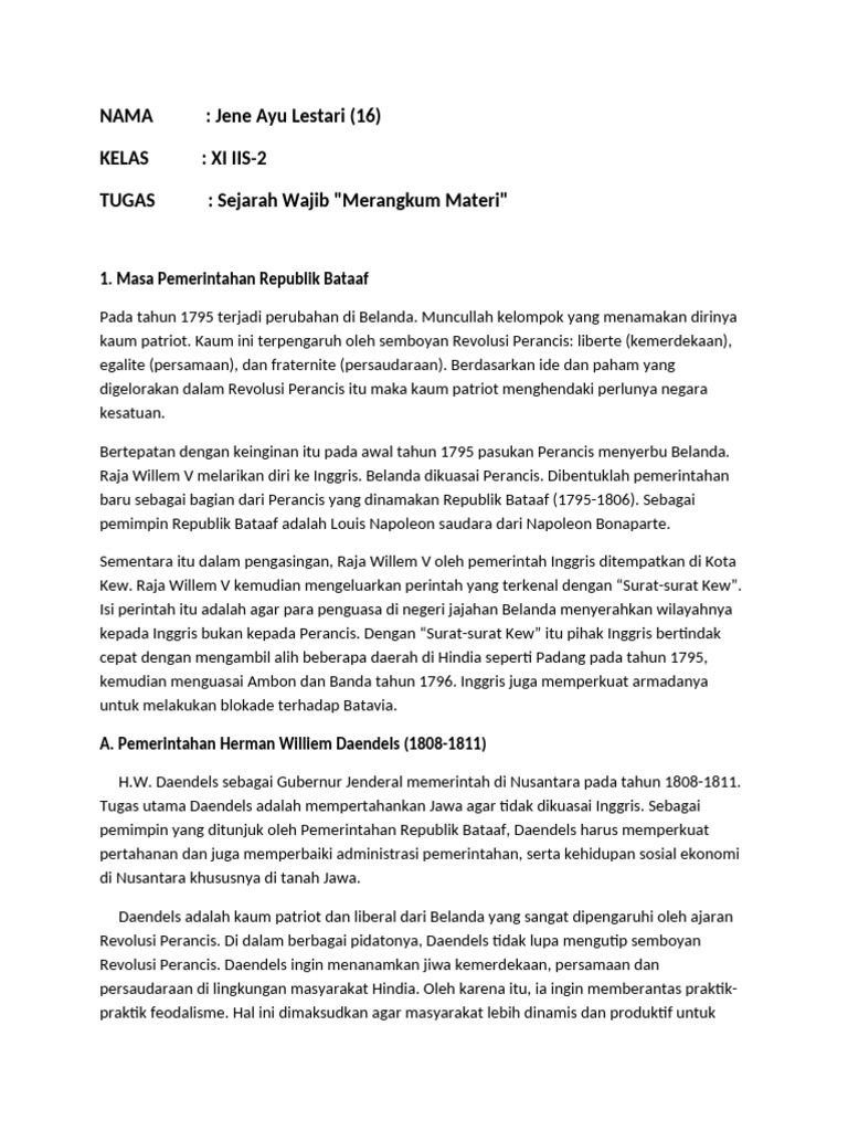 Sejarah Republik Bataaf dan Daendels | PDF