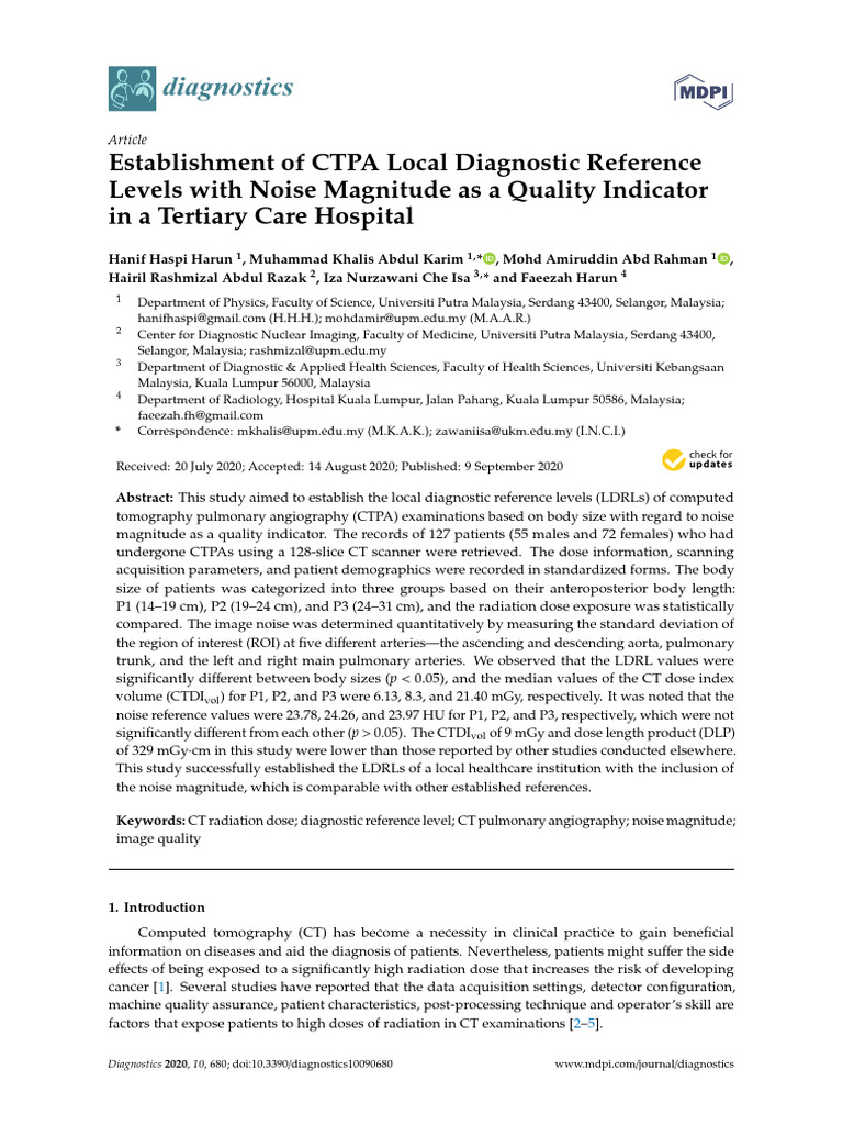 CTPA Local Diagnostic Reference Levels | PDF | Ct Scan | Medical Physics
