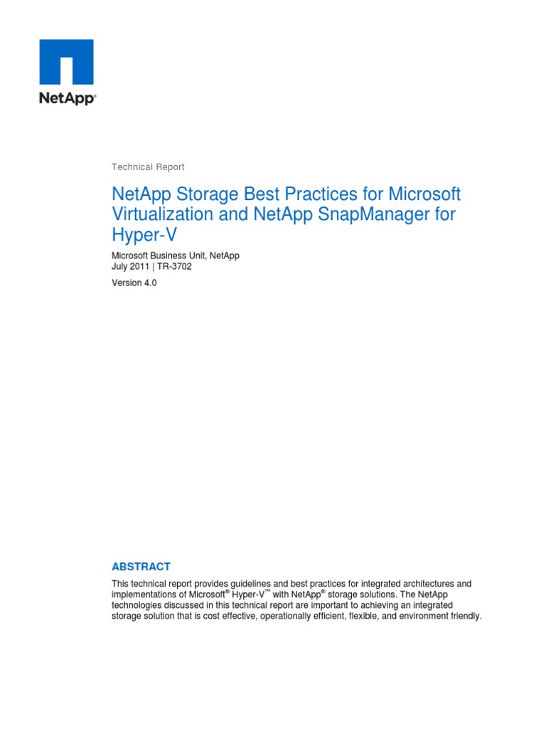 TR-3702 NetApp Storage Best Practices Virtualization and NetApp Snap Manager For Hyper-V | PDF ...