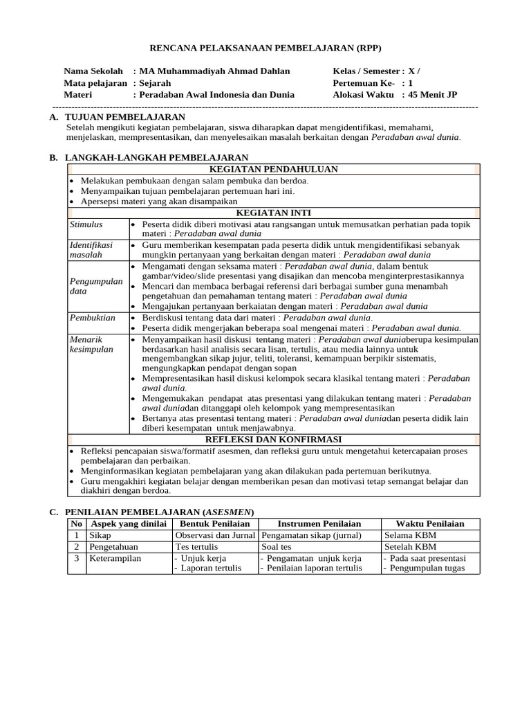 RPP 9 - Peradaban Awal Indonesia Dan Dunia | PDF
