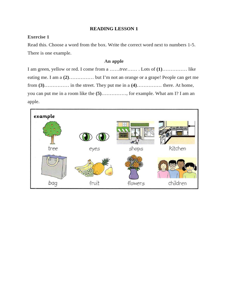 Reading Lesson 1 | PDF