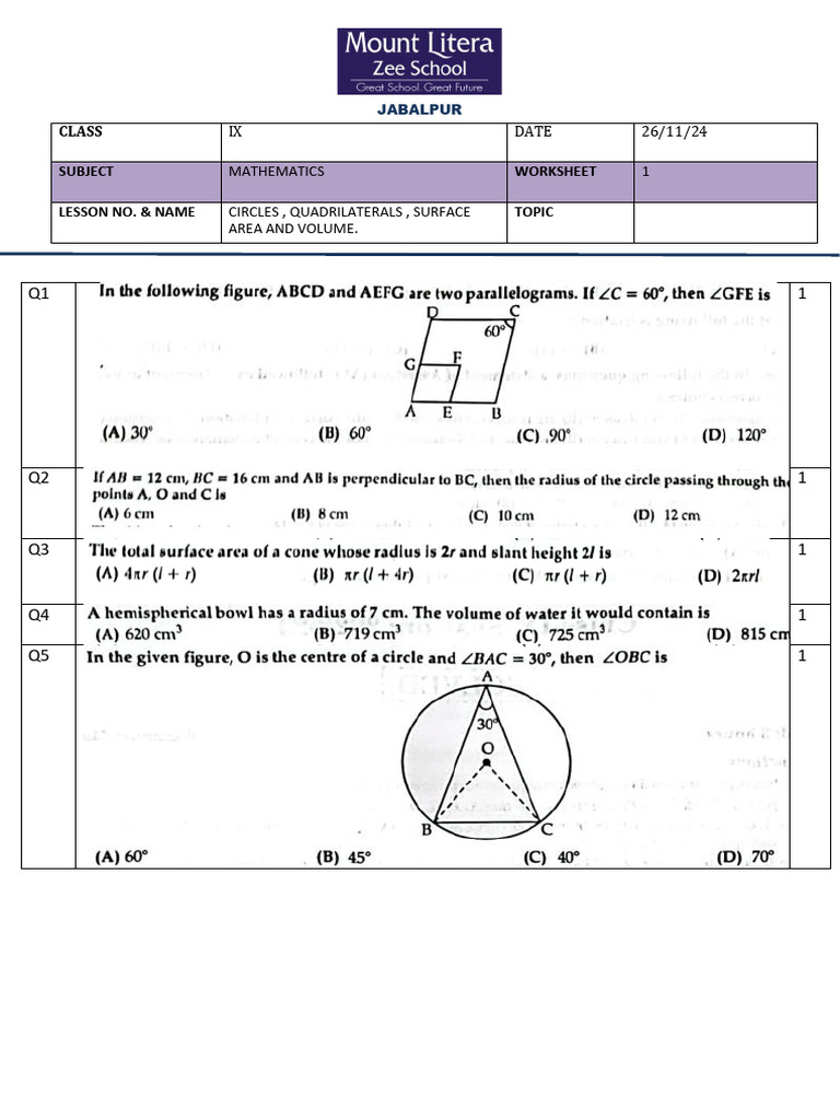 Worksheet g9 Maths | PDF